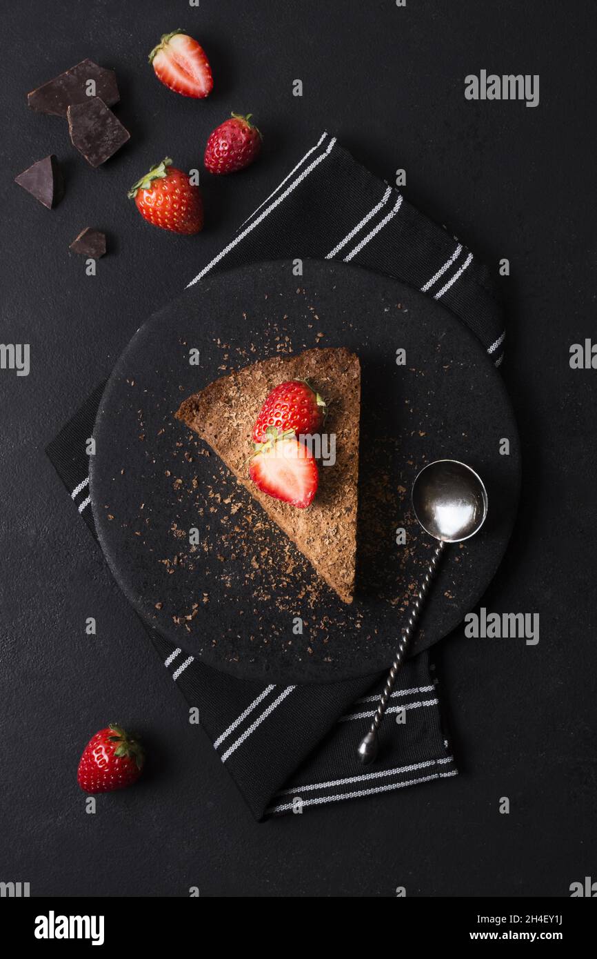 top view tasty cake with strawberry plate. Resolution and high quality ...