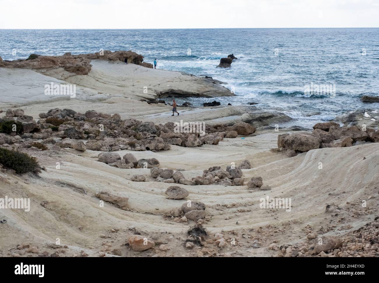 Limestone rock formations on the coastline near Coral Bay, Peyia ...