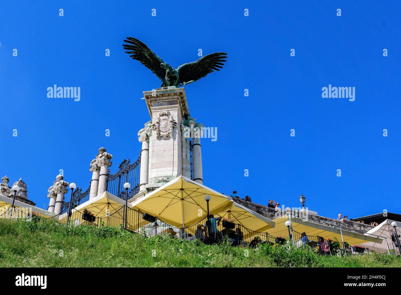 Budapest, Hungary, 9 August 2019: A bronze statue of a turul (a ...