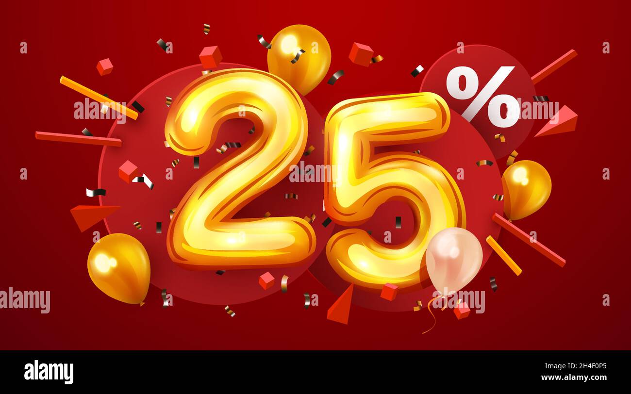 25 percent Off. Discount creative composition. 3d golden sale symbol ...