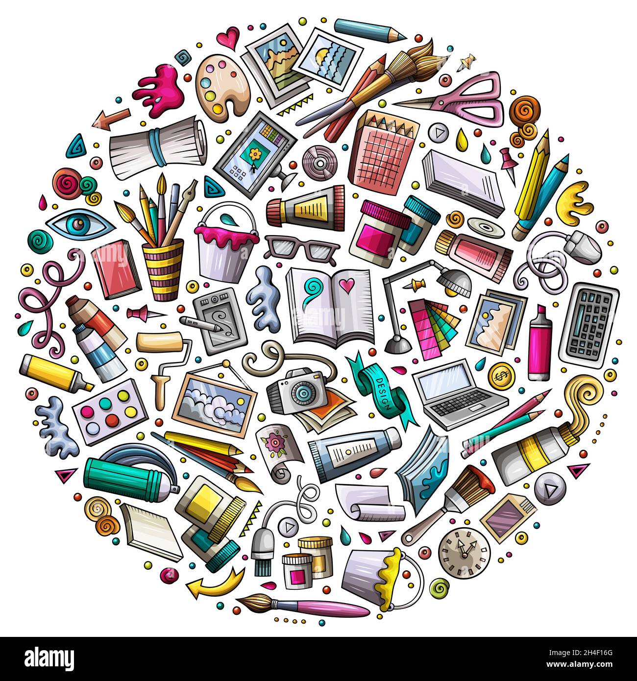 Colorful vector hand drawn set of Designer cartoon doodle objects ...