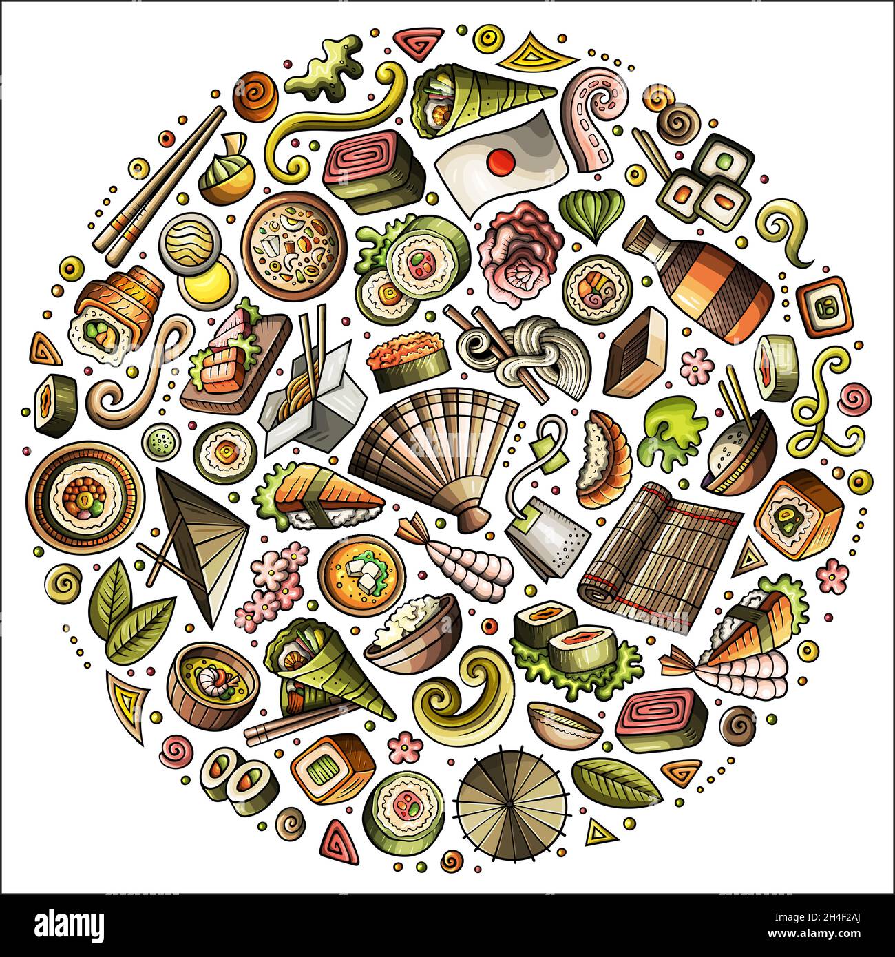 Colorful vector hand drawn set of Japan food cartoon doodle objects ...