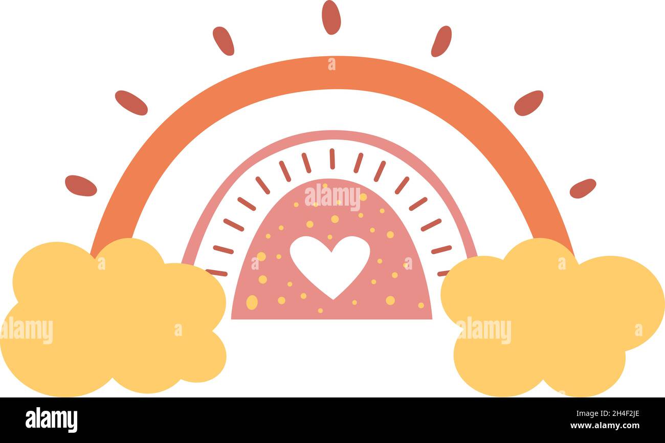 Rainbow with clouds and sun shine. Scandinavian boho style Stock Vector ...