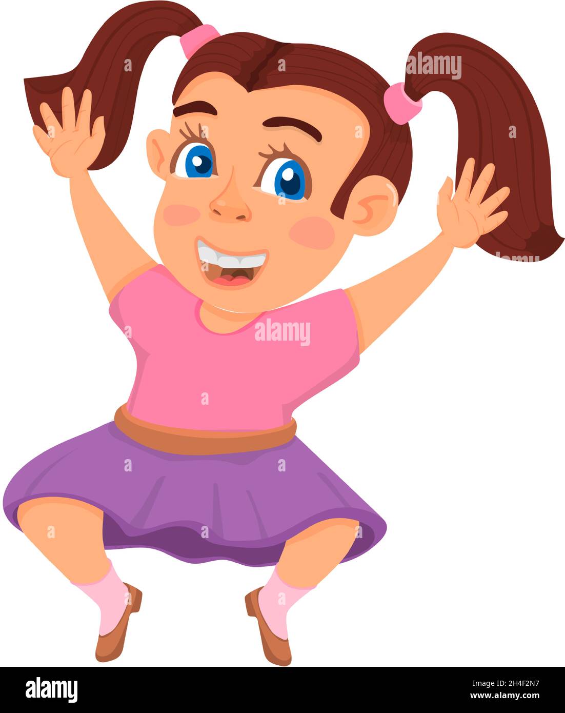 Happy girl. Joyful kid jumping. Cute cartoon character Stock Vector ...
