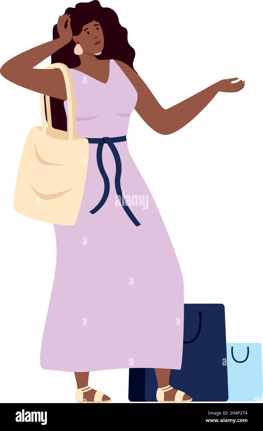 Female Retail consumer with purchase bags isolated on white Stock ...