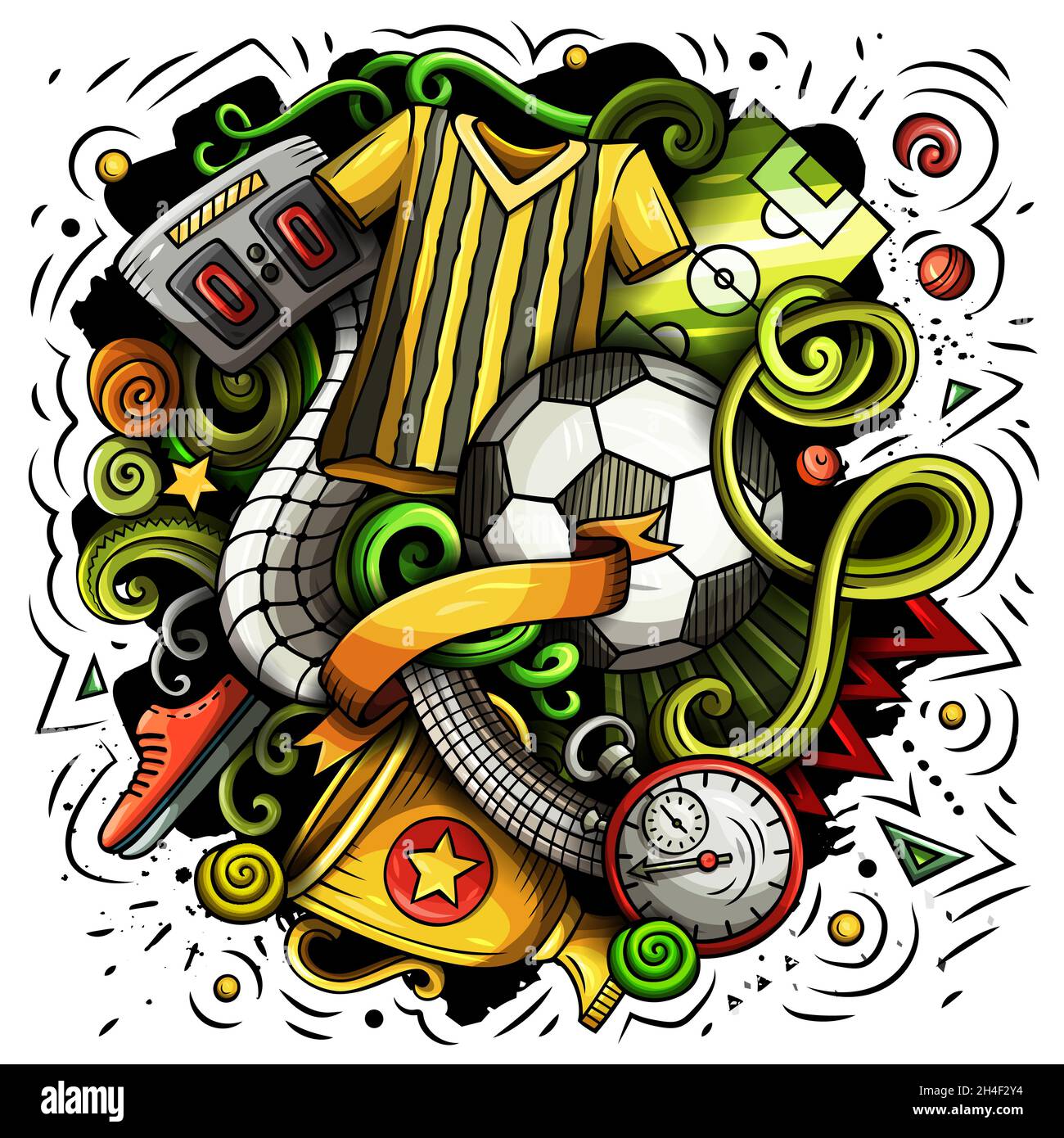 Cartoon vector doodles Football illustration. Colorful, detailed, with ...