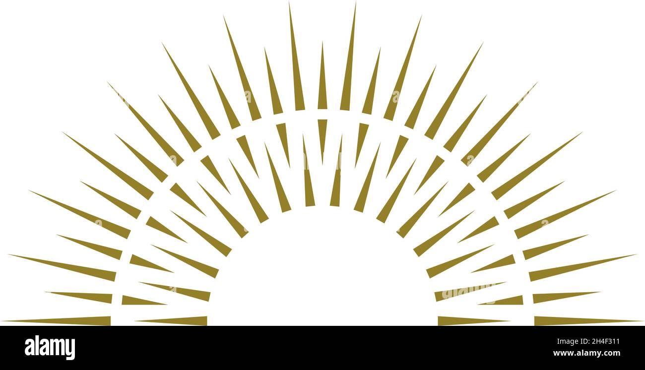 Sunrise icon. Radial light rays. Half circle sunbirst emblem Stock ...
