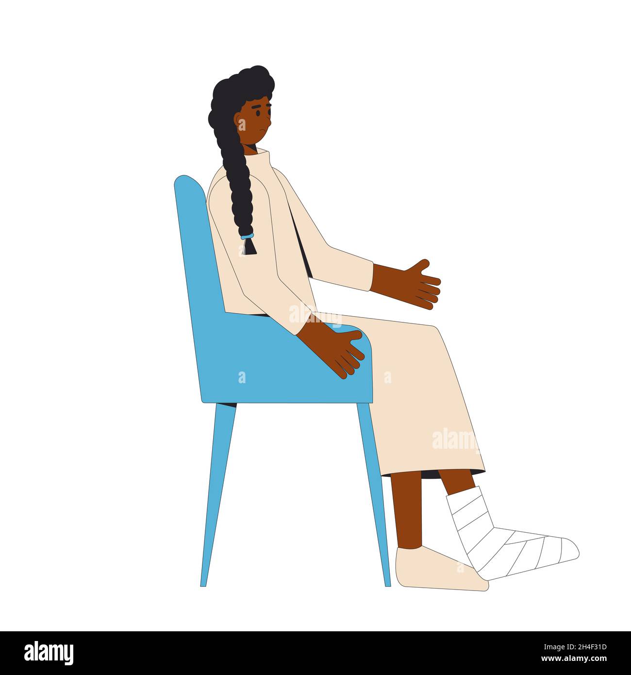 Young woman with feet toe trauma isolated on white background. Female ...