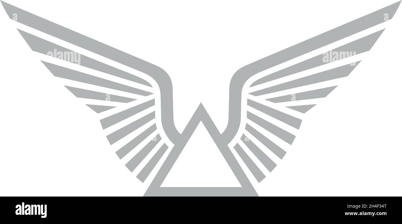 Silver winged emblem. Triangular badge with bird wings Stock Vector ...