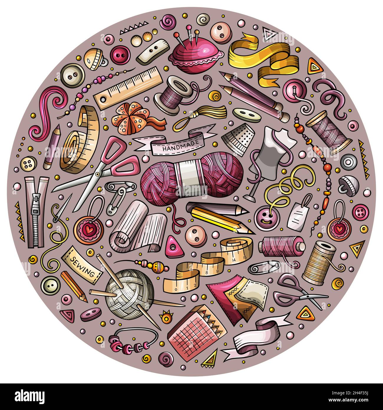 Colorful vector hand drawn set of Handmade cartoon doodle objects ...