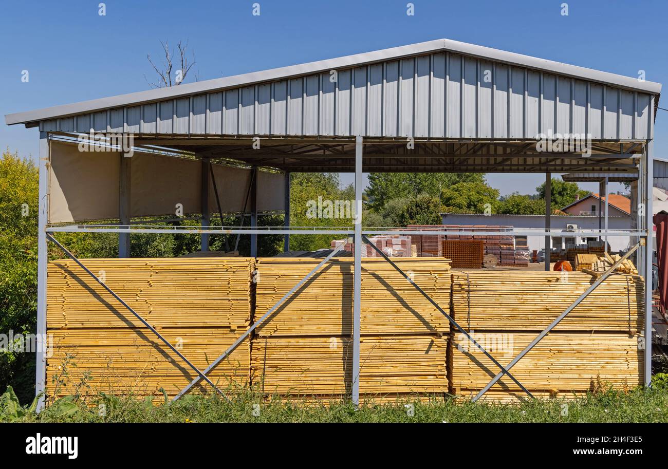Plank Wood Storage Construction Material Warehouse Building Stock Photo ...