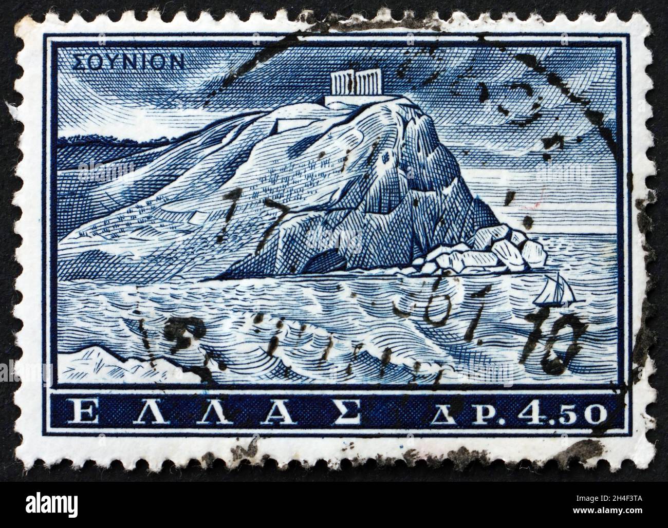 GREECE - CIRCA 1961: a stamp printed in Greece shows Temple of Poseidon ...
