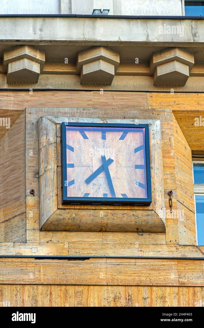 Square Public Clock at Marbe Building Facade Stock Photo - Alamy