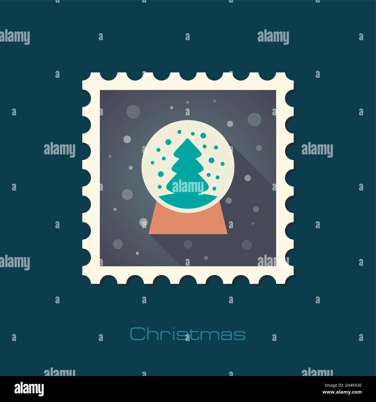 Christmas snow globe with a Christmas tree inside flat stamp. Vector ...