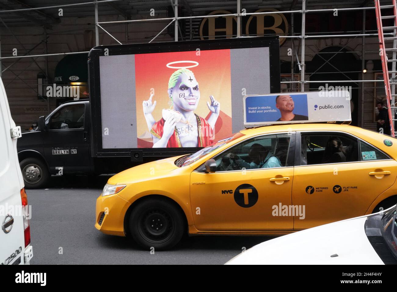 New York, NY, USA. 2nd Nov, 2021. An ad for a Jesus NFT from The Holy ...