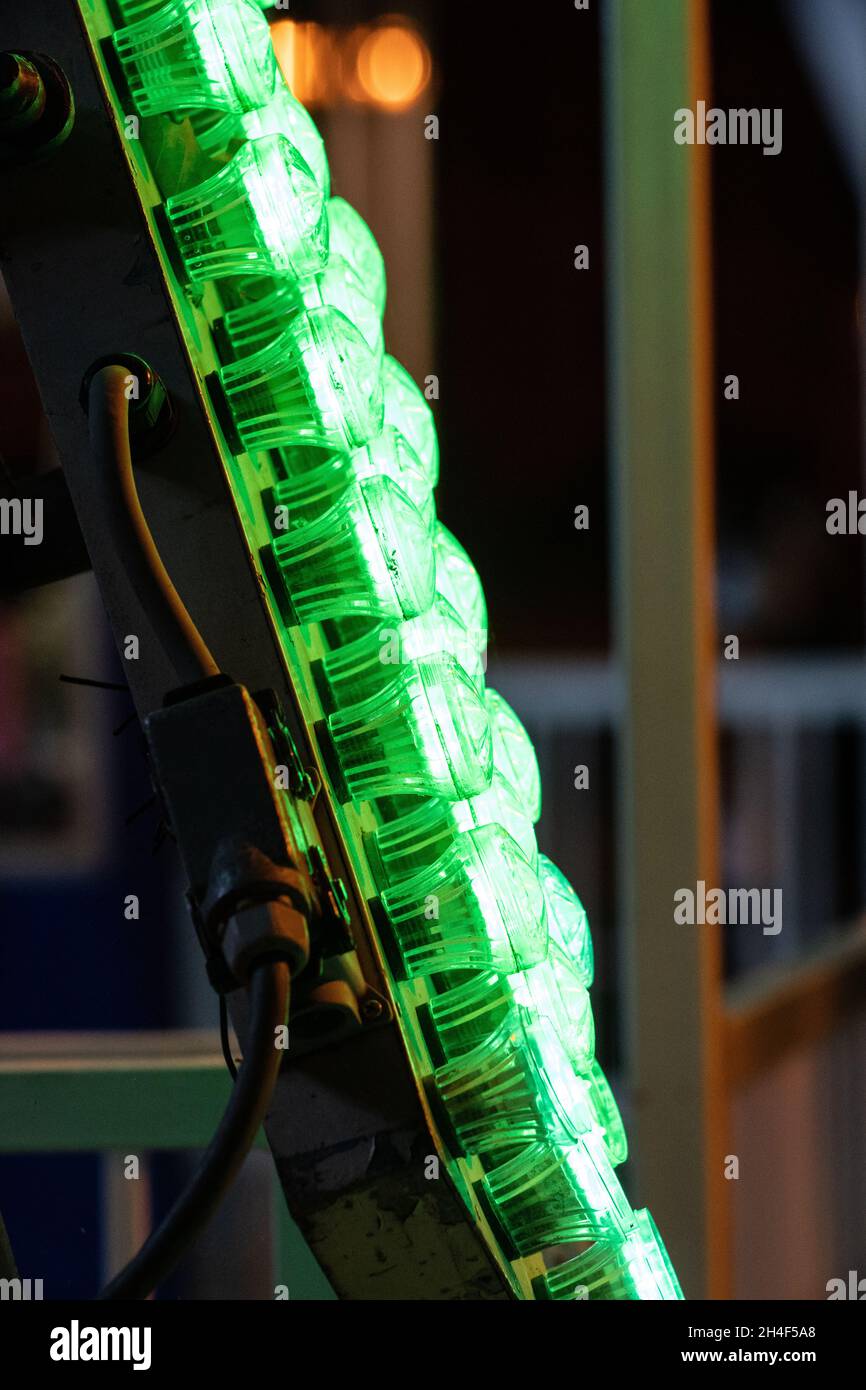 Beautiful view of green light bulbs Stock Photo - Alamy