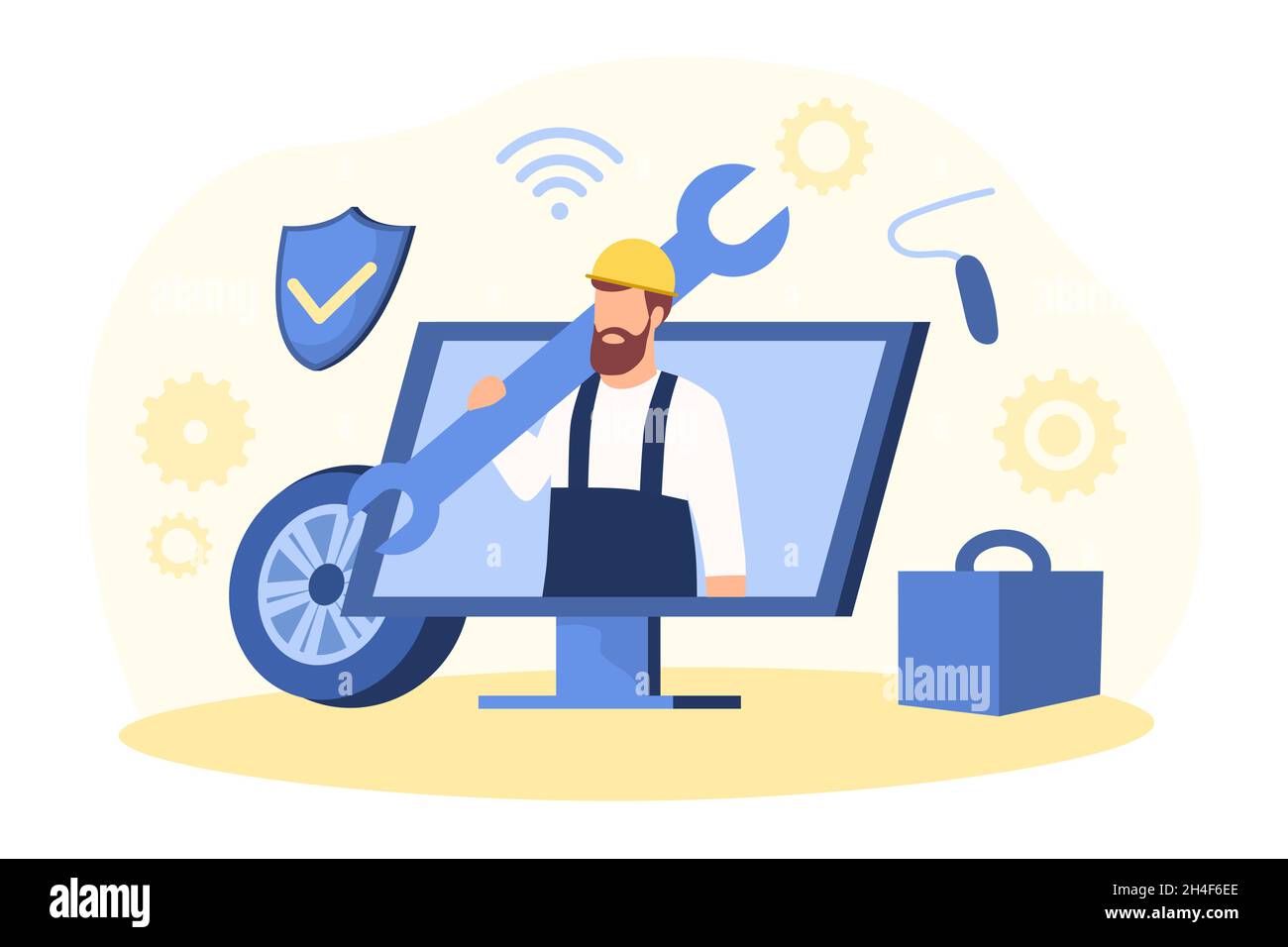 Mechanic on computer Stock Vector Image & Art - Alamy