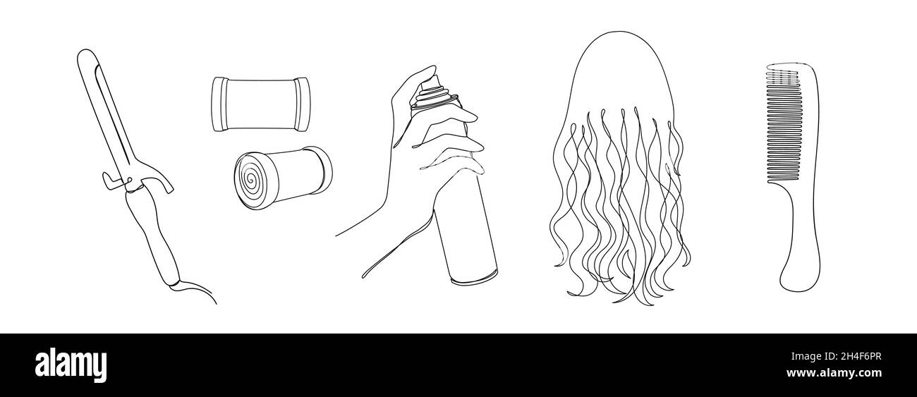 Hairdresser details in a hand drawn linear style Stock Vector Image ...
