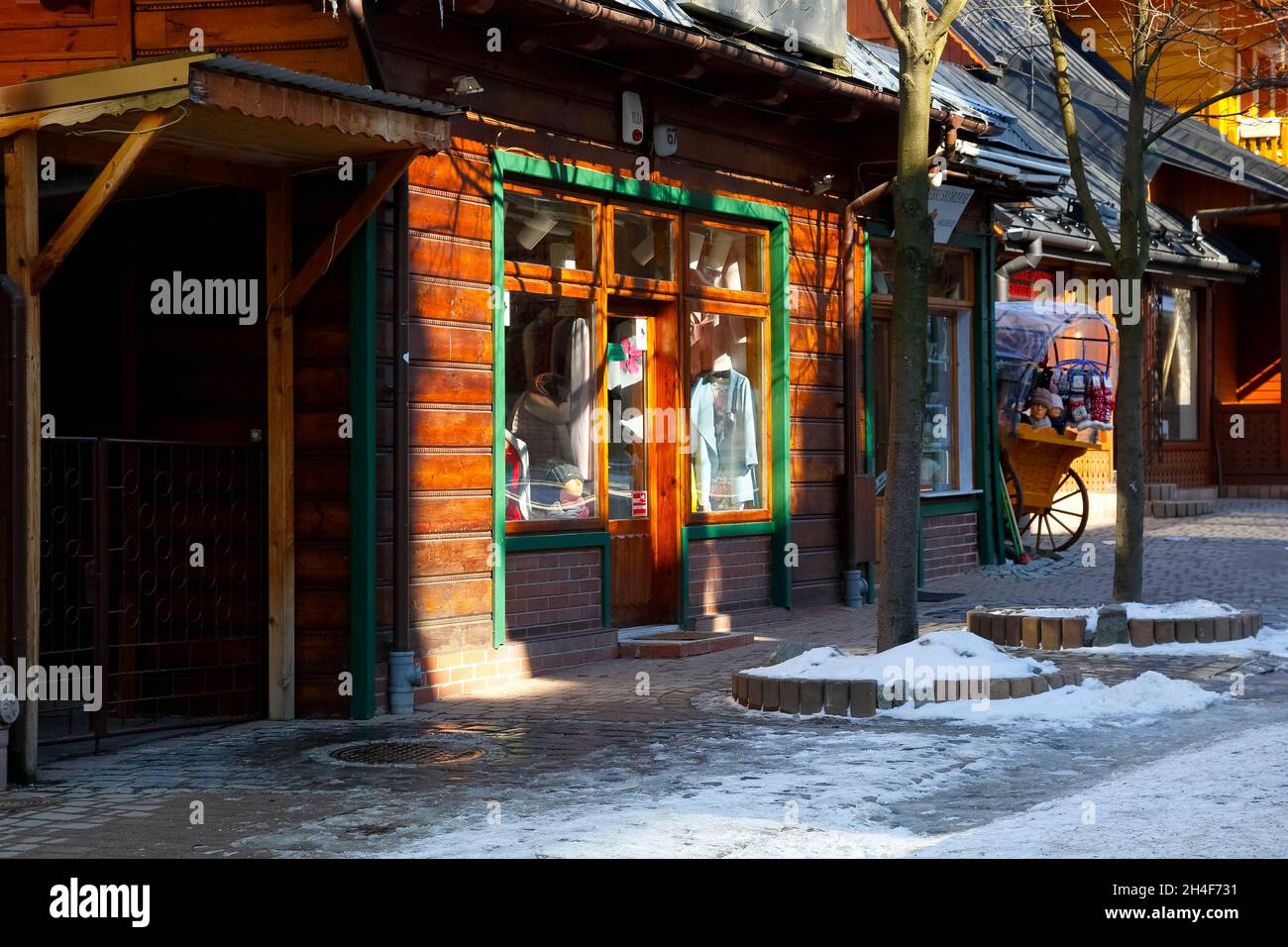 Zakopane, Poland - March 22, 2018: Shop window with clothes on sale ...