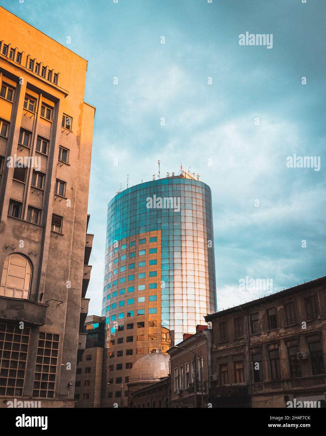 BUCHAREST, ROMANIA - Sep 01, 2021: A view from a far of an office ...