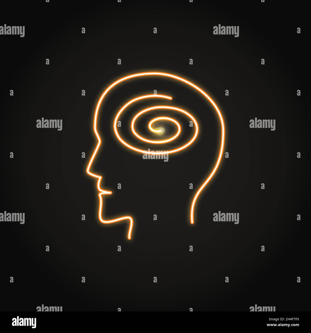Neon running thoughts icon in line style. Human head with spiral ...