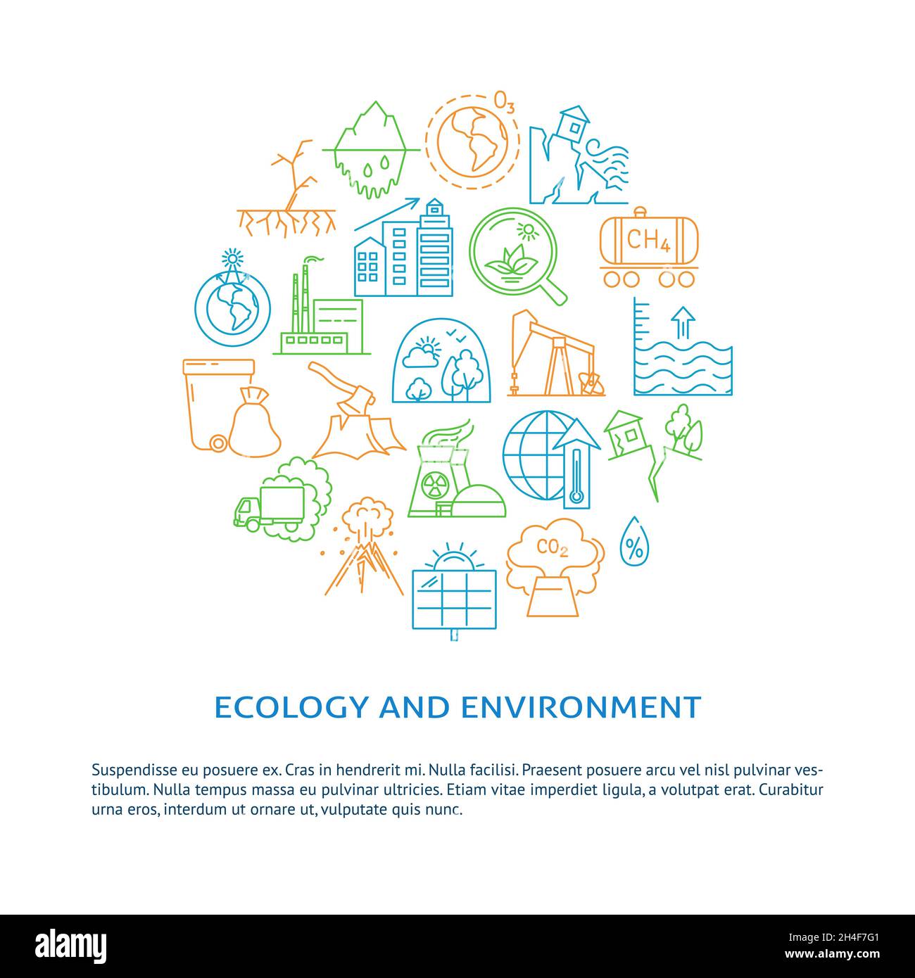 Ecology and environment banner with text in line style. Climate change ...
