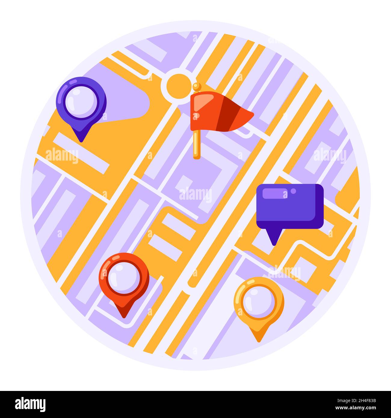City map background design with markers and flags. Illustration of ...