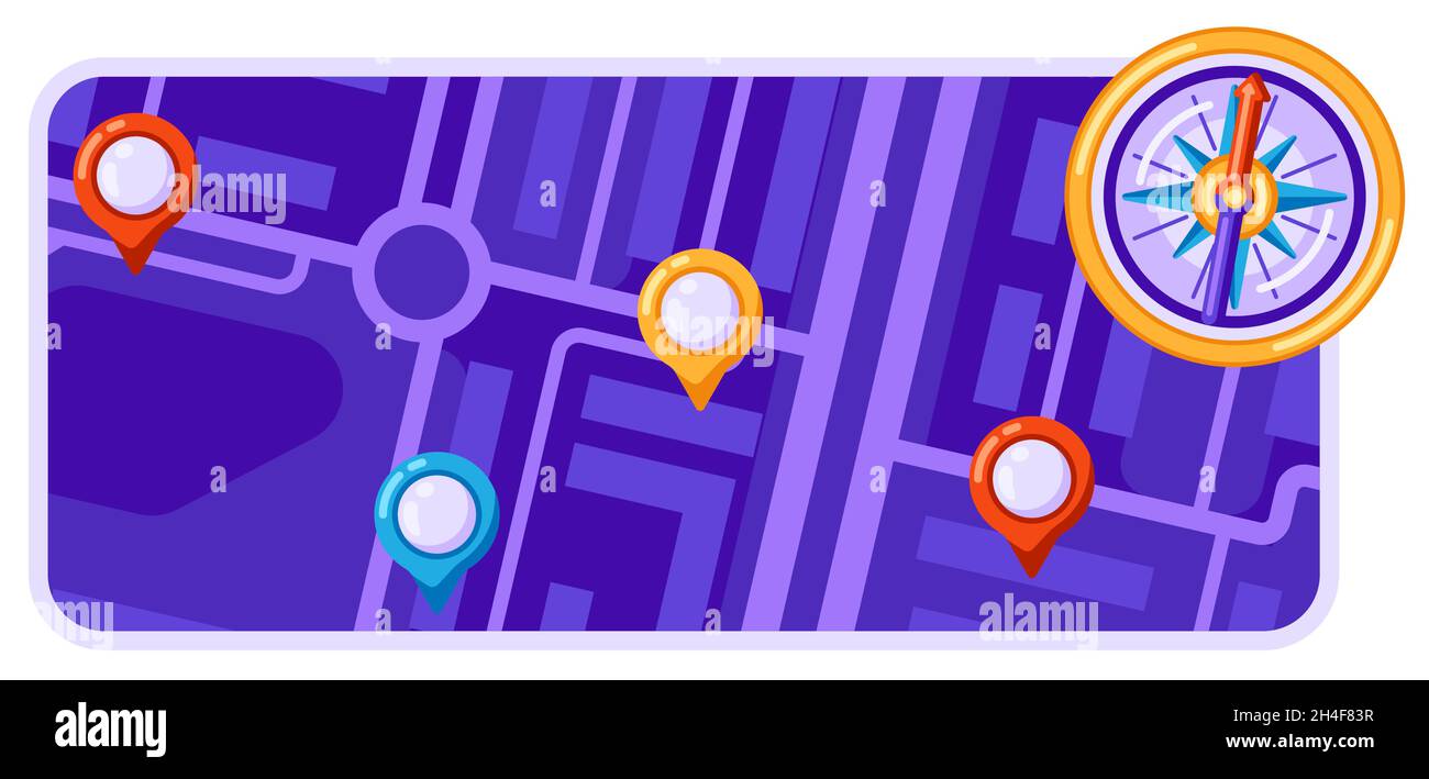 City map background design with markers and flags. Illustration of ...