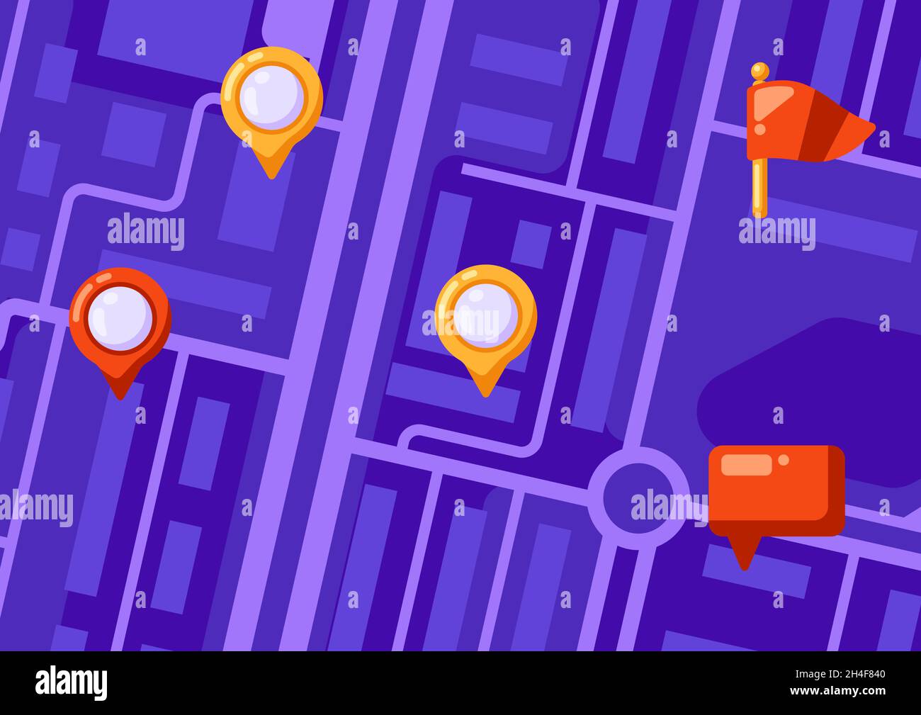 City map background design with markers and flags. Illustration of ...