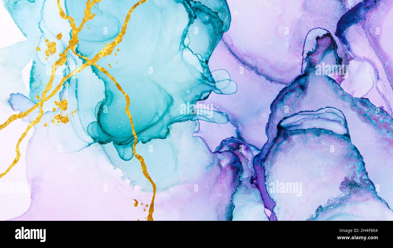 Closeup of mixed turquoise and purple abstract texture on white, trendy ...