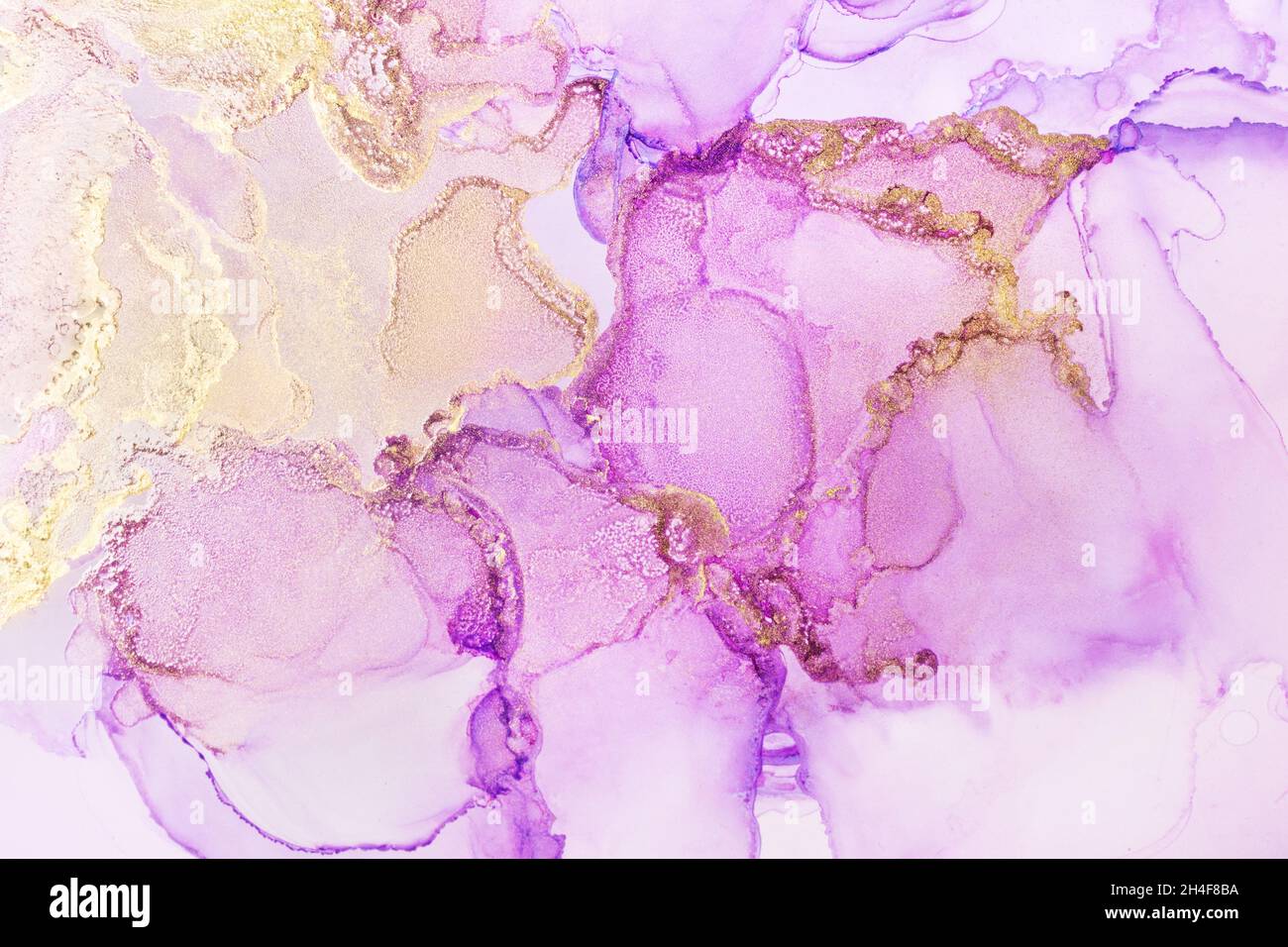 Closeup of mixed purple and golden abstract texture on white, trendy ...