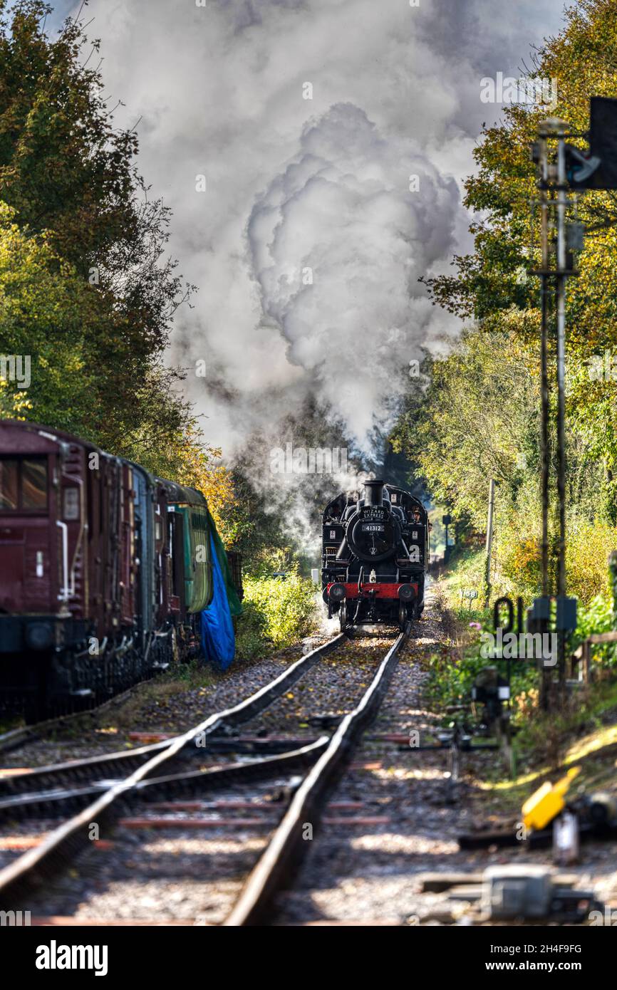 The Wizard Express, a 1952 LMS Ivat Class 2 steam train arriving at ...