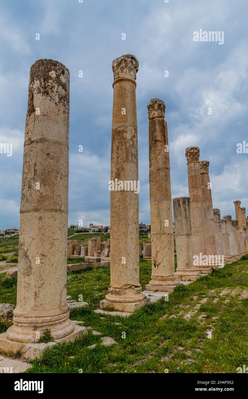 Ruins of columns at the ancient city Jerash, Jordan Stock Photo - Alamy