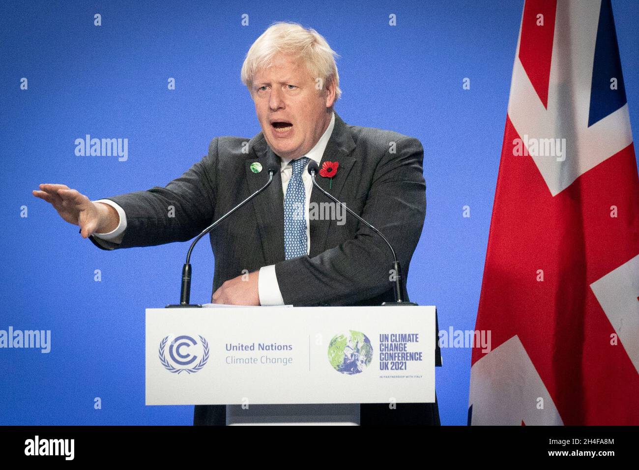 Prime Minister Boris Johnson speaking at a press conference during the ...