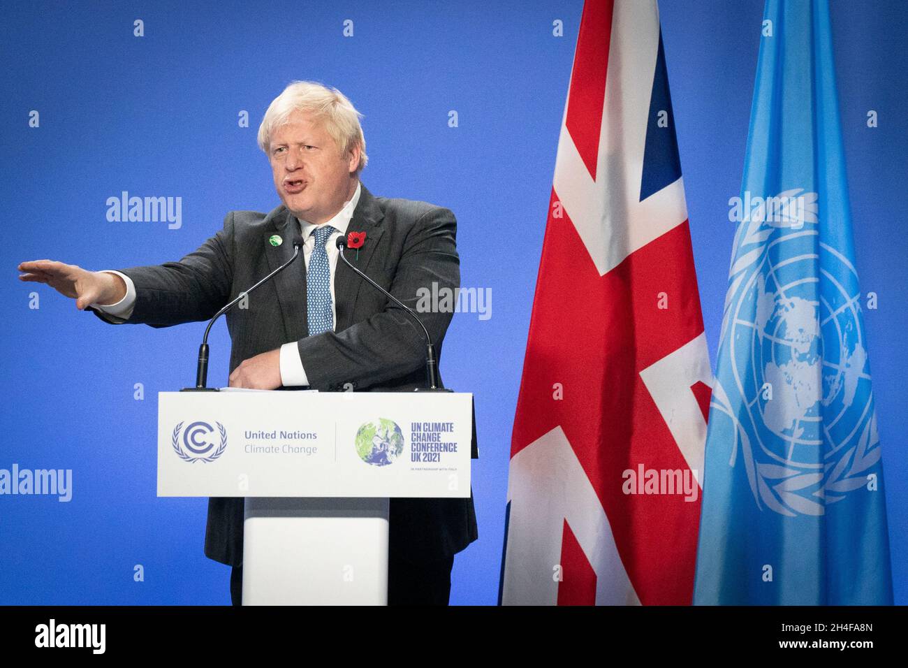 Prime Minister Boris Johnson speaking at a press conference during the ...