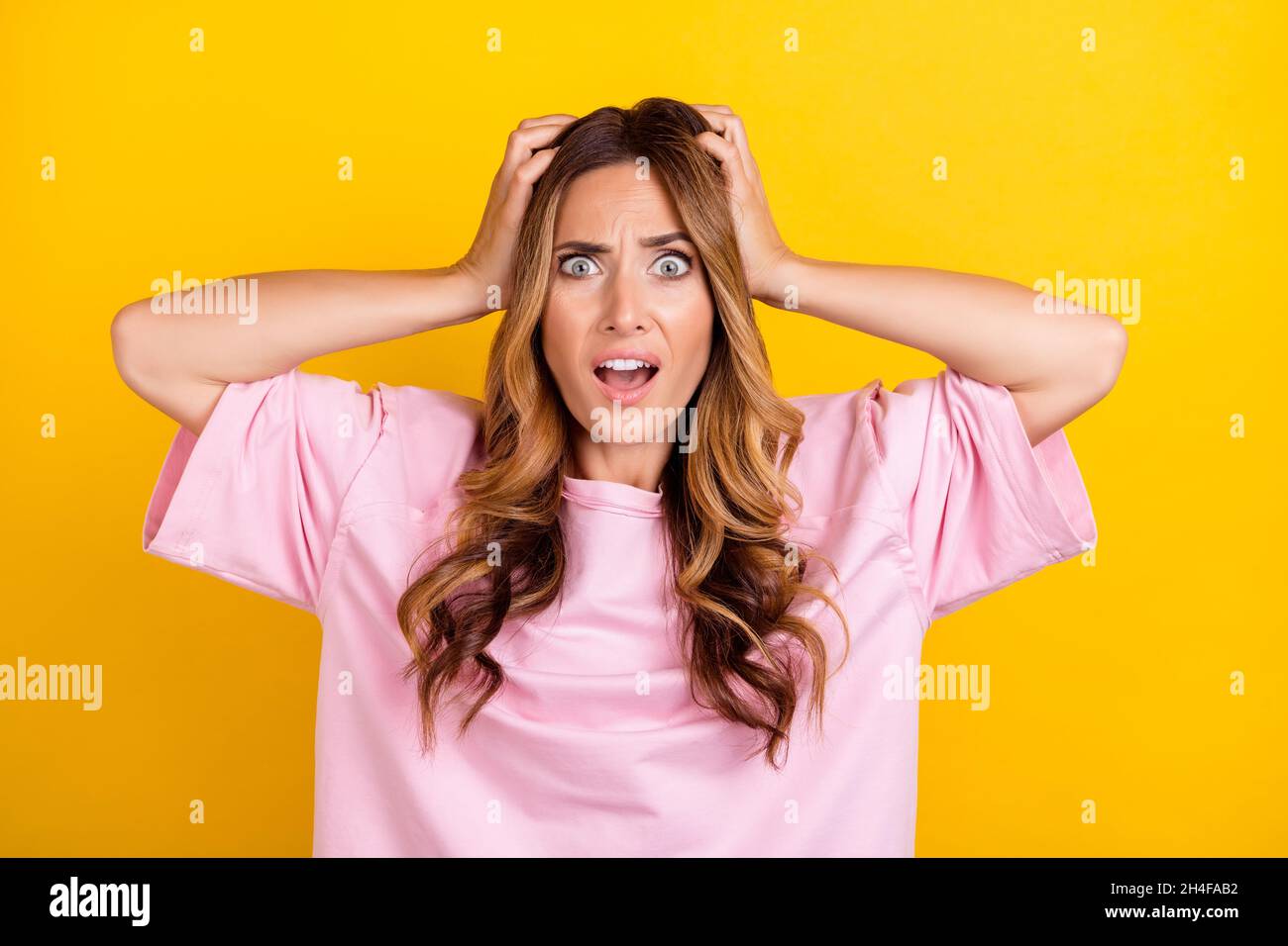 Photo of young woman amazed shocked omg wow fake news information ...