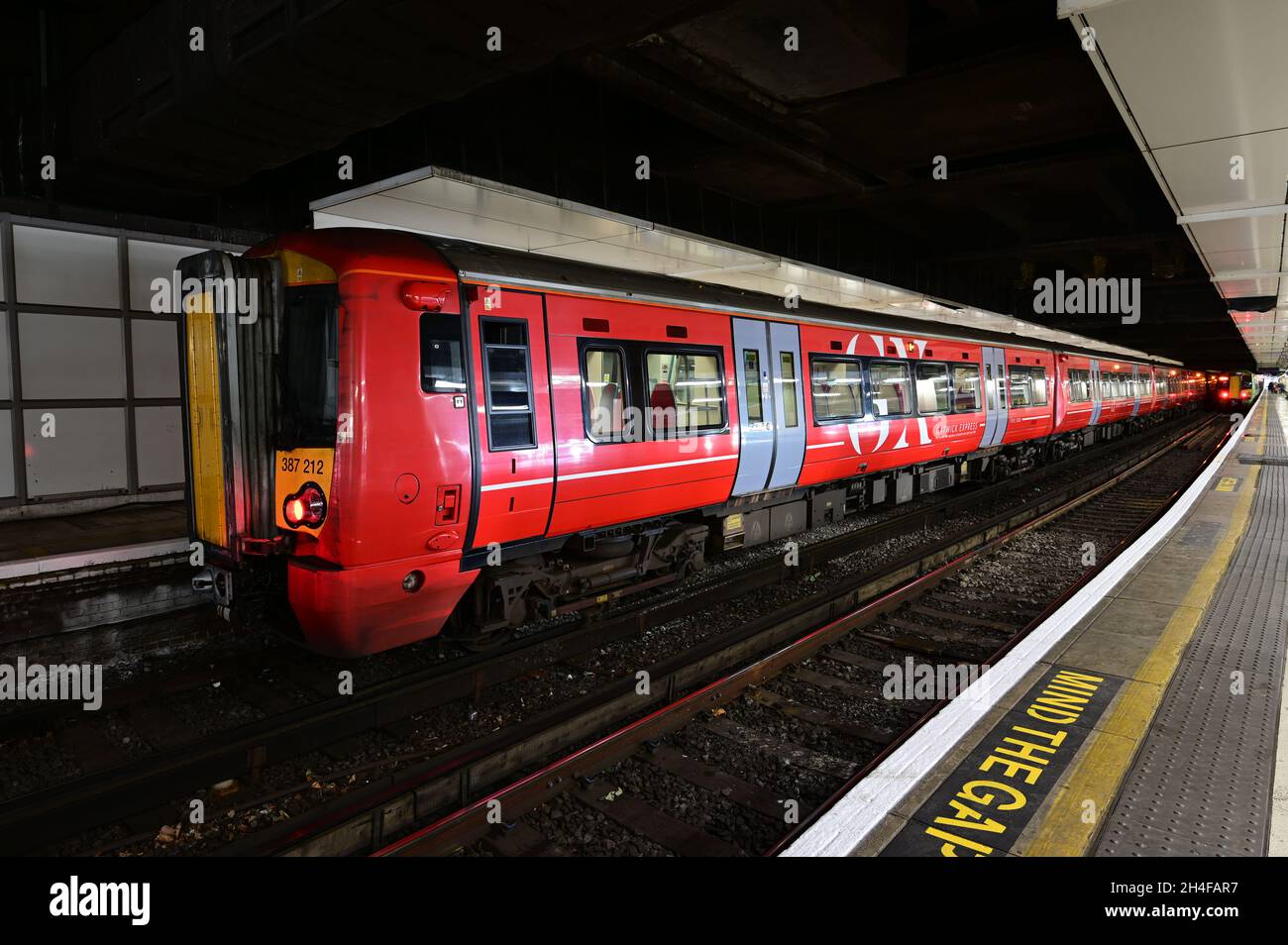 London, London City, UK-November 2 2021: A class 387 in Gatwick Express ...