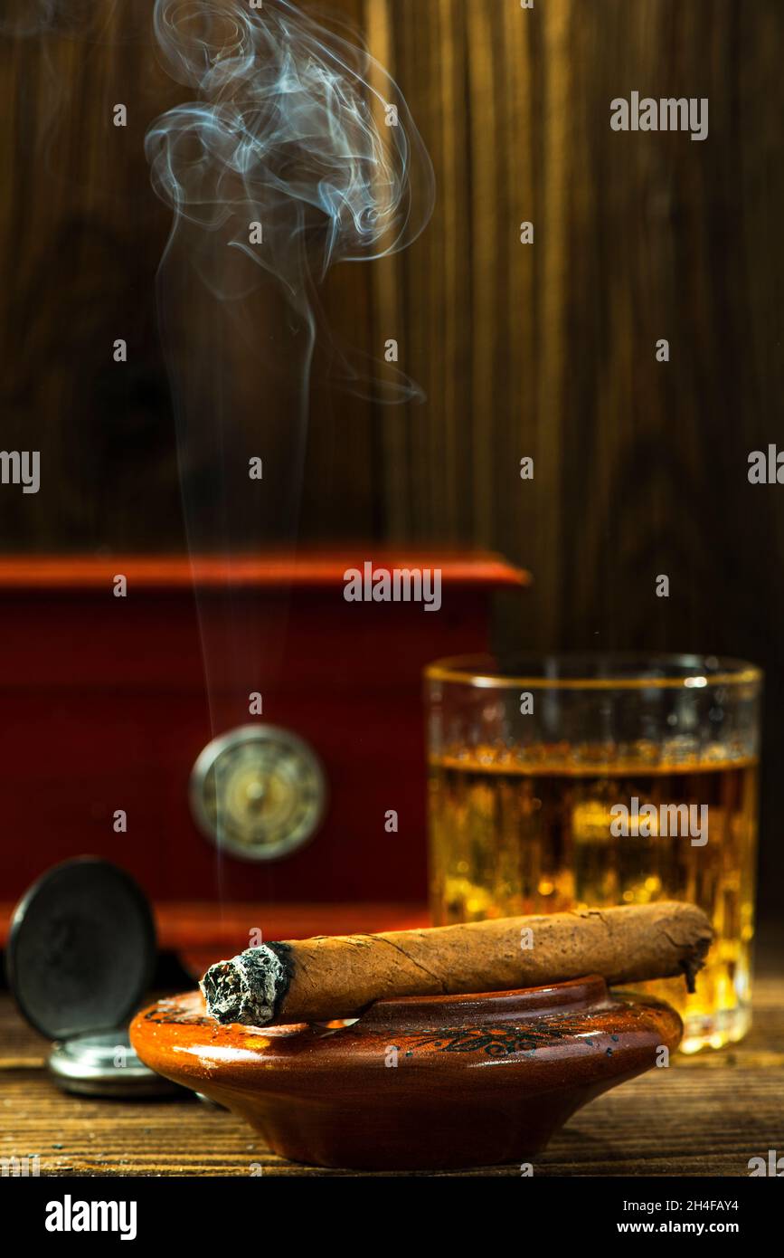 Traditional Cohiba Cuban Cigar on Wooden Table Stock Photo - Alamy