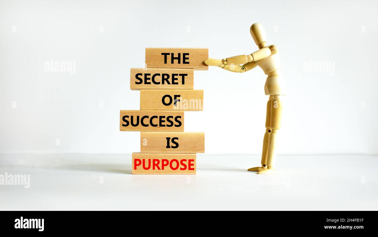 Success and purpose symbol. Wooden blocks with concept words The secret ...