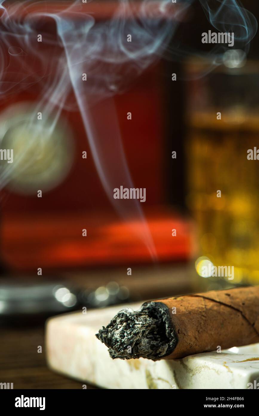 Smoking Cuban Cigar Closeup View Stock Photo - Alamy