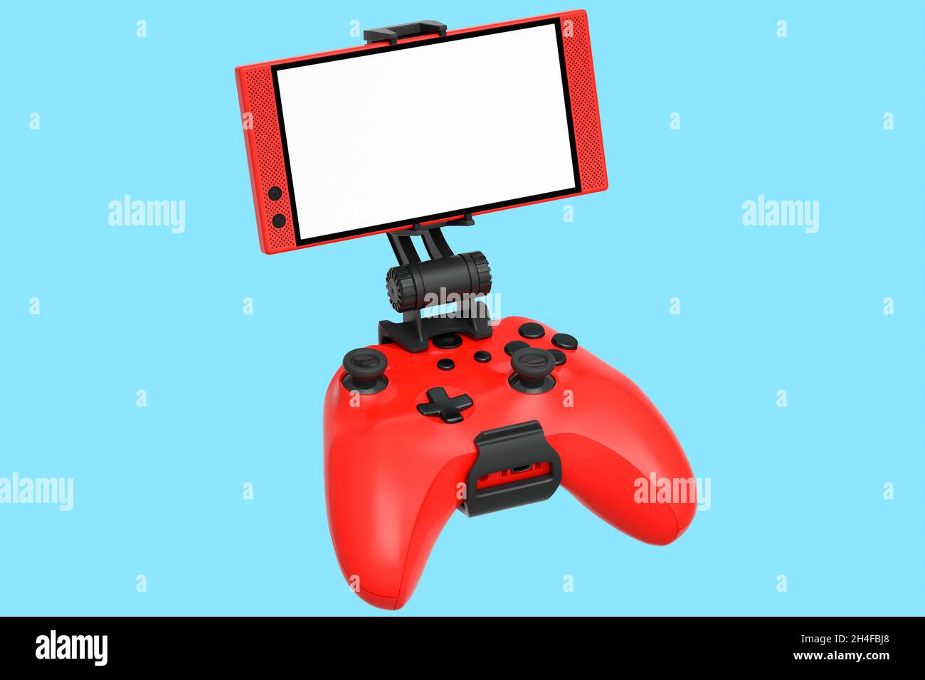 Realistic red joystick for playing games on a mobile phone on blue ...