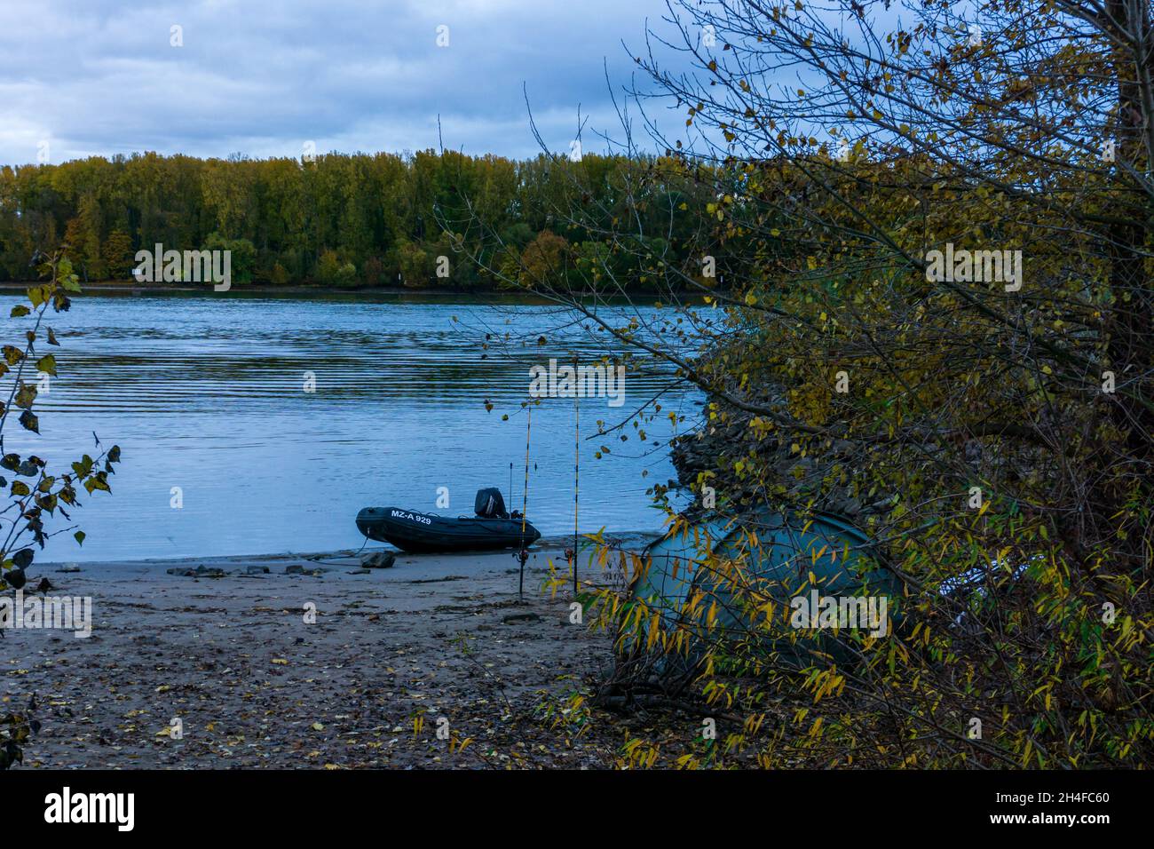 Fishing camp on the river Rhine Stock Photo - Alamy