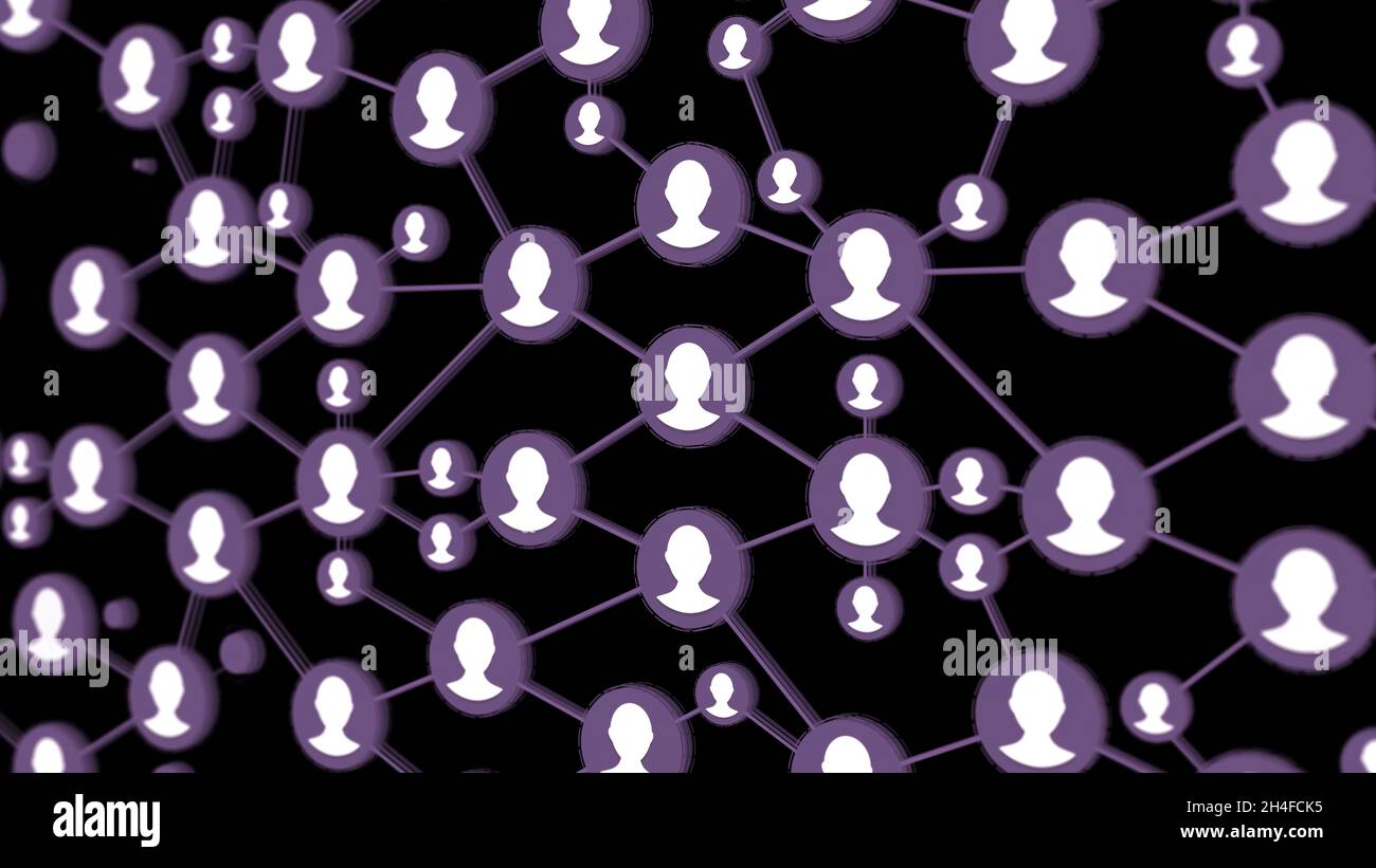 Social connection animation. Icons of people linked to a group on a ...