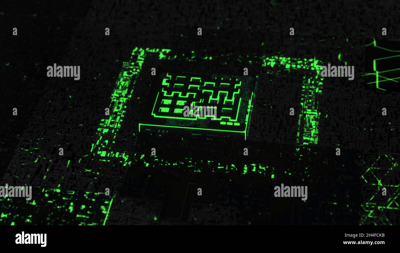 Processor Or Microchip And Electronic Signals On Motherboard Circuit 3d Motion Graphics