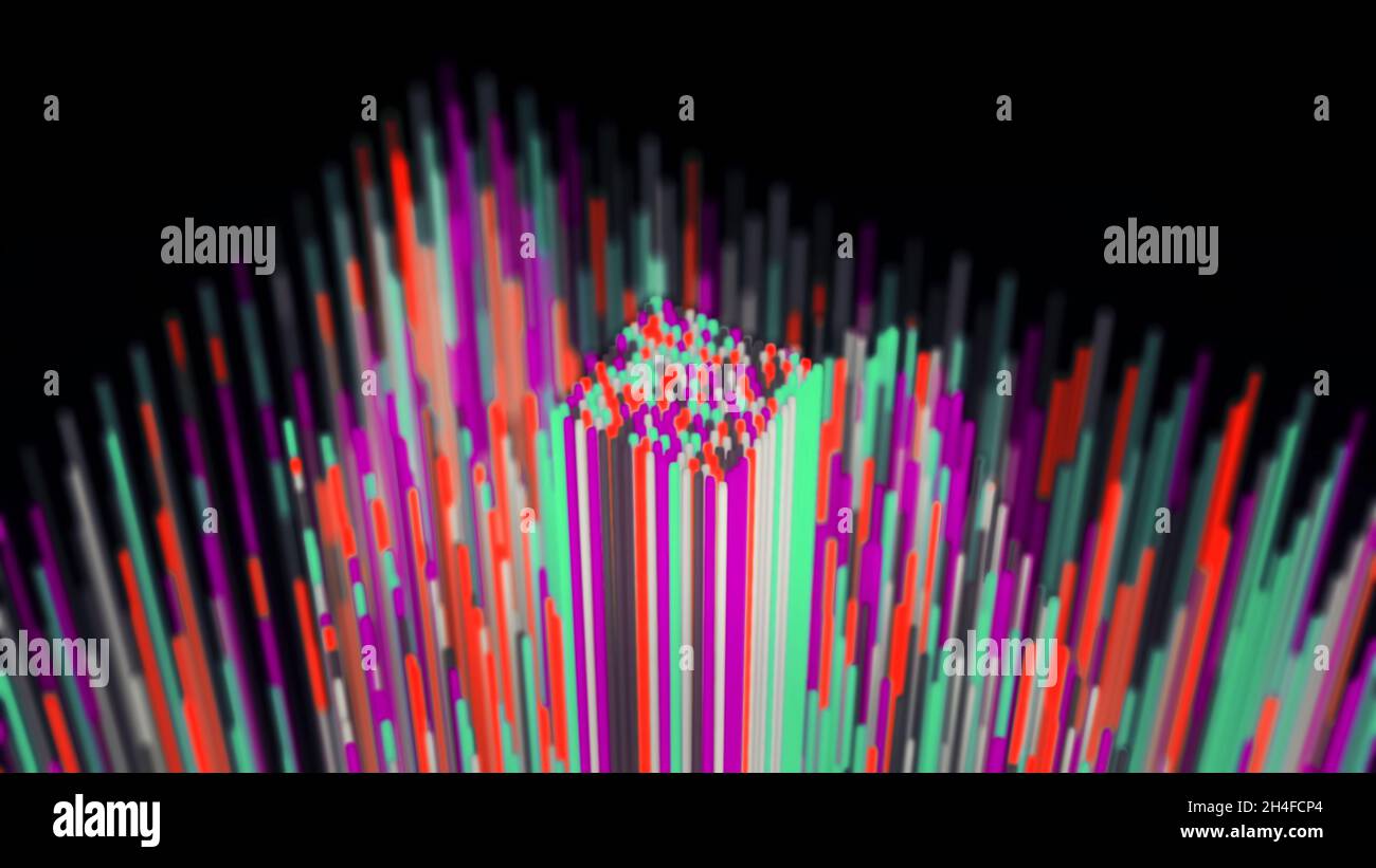 Colorful neon bright lines falling down on black background. Abstract ...