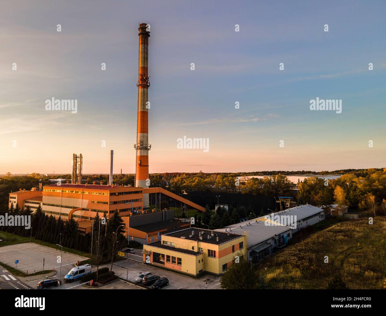 Heat Plant with Coal Fuel in Tarnow, Poland. Aerial Drone View on ...