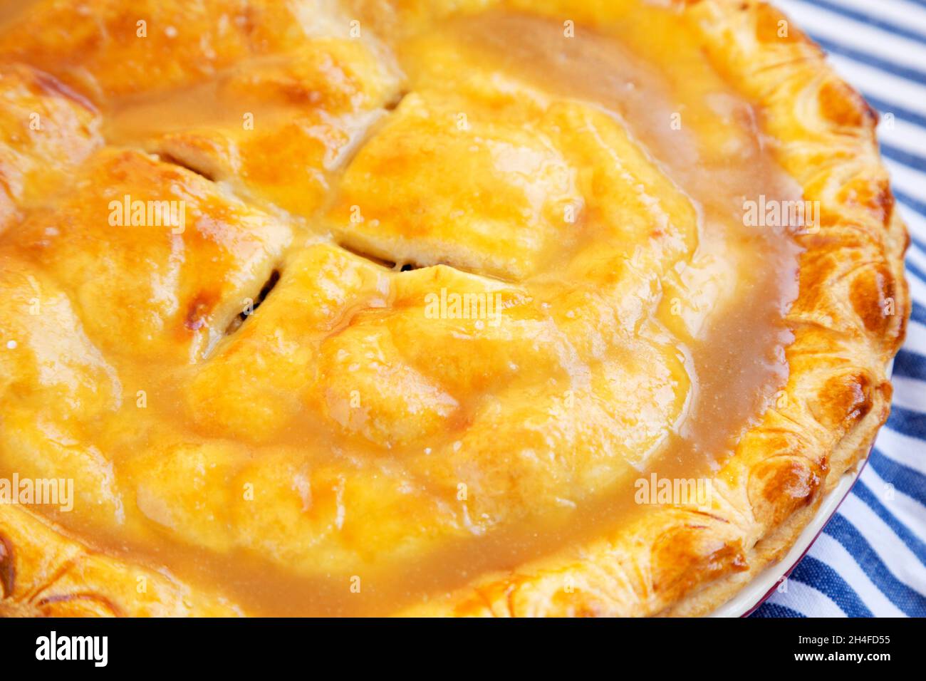 Fresh Homemade Salted Caramel Apple Pie, side view. Close-up Stock ...