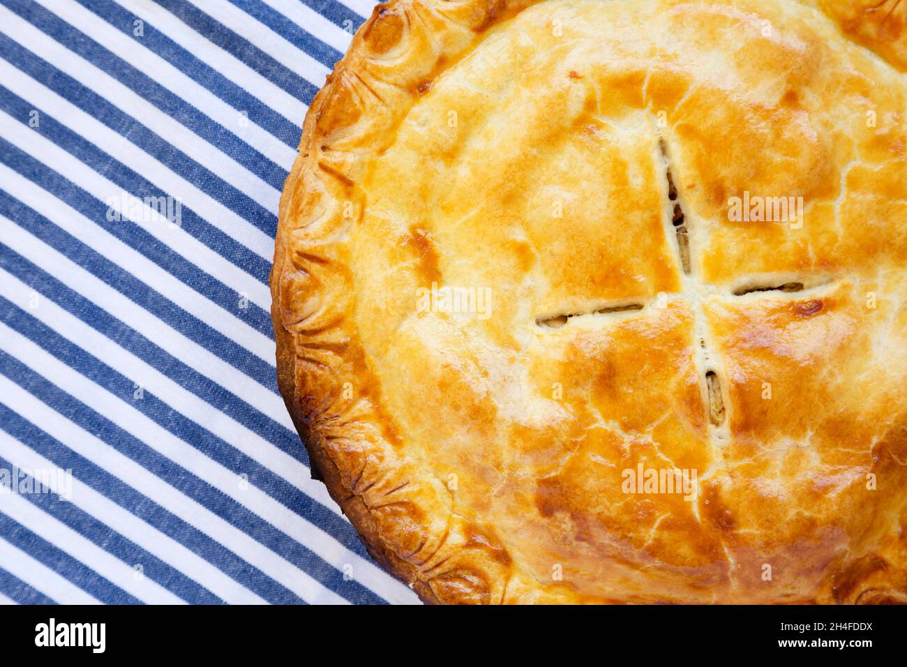 Fresh Homemade Salted Caramel Apple Pie, overhead view. Flat lay, from ...