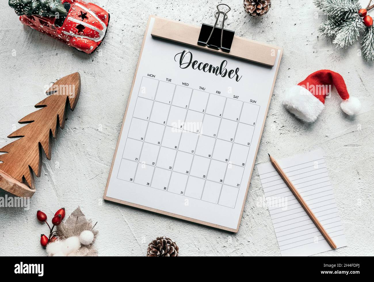 Christmas season flat lay with december calendar and christmas ...