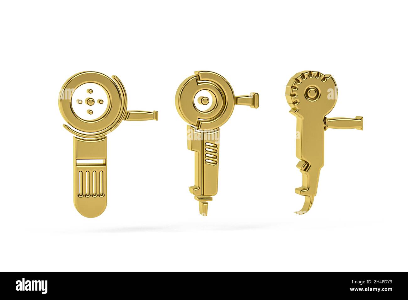 Golden 3d grinder icon isolated on white background - 3d render Stock ...